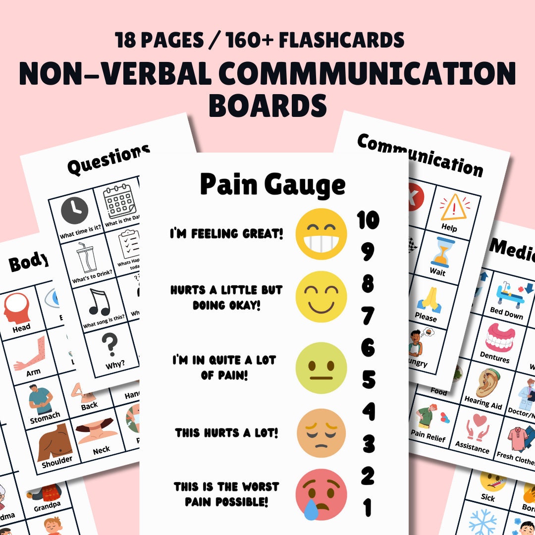 18 Printable Non Verbal Communication Visual Board Kids Adults Elderly ...