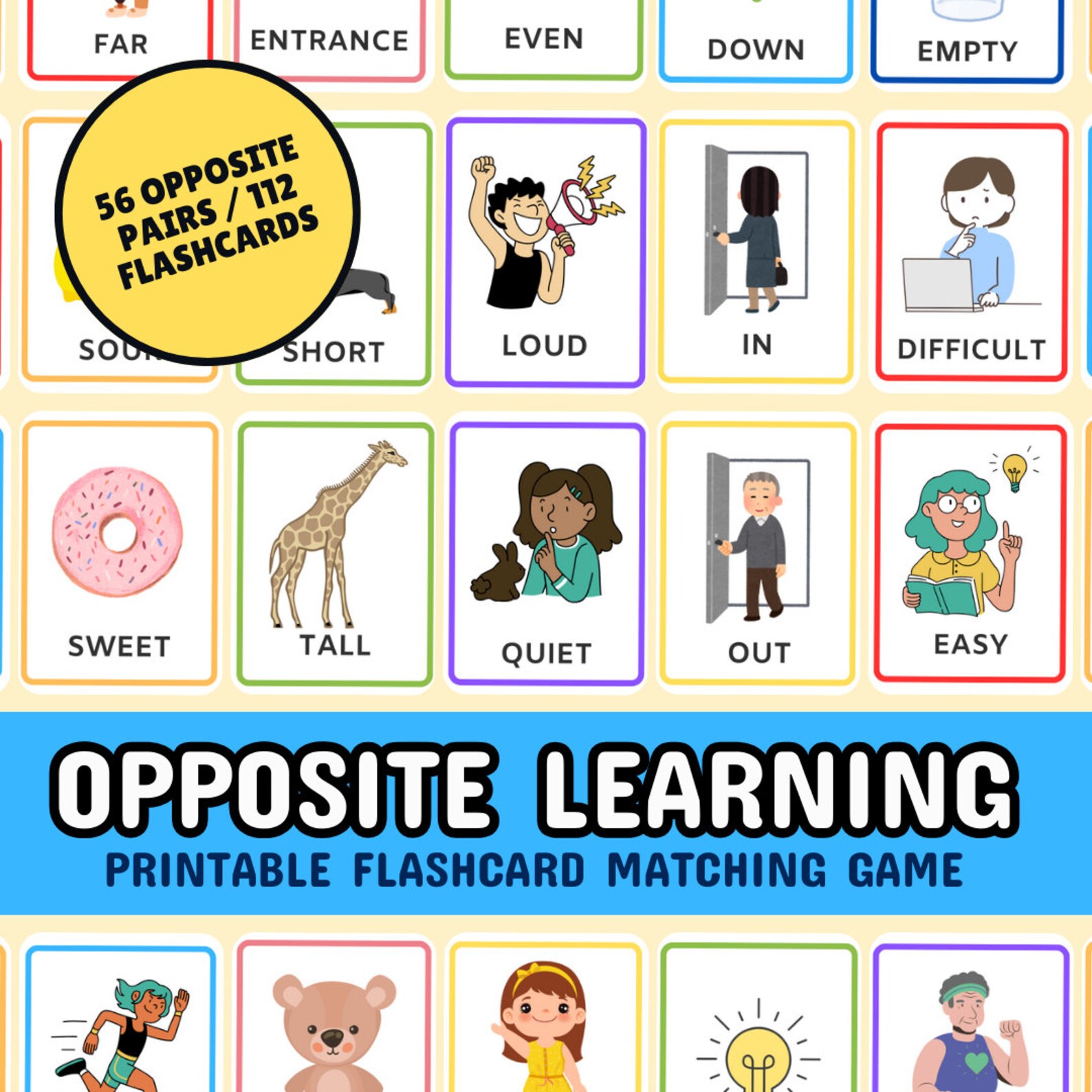 112 Opposite Printable Flashcards for Kids, Educational Learning Cards ...
