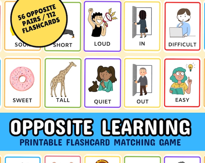 112 Opposite Printable Flashcards for Kids, Educational Learning Cards ...