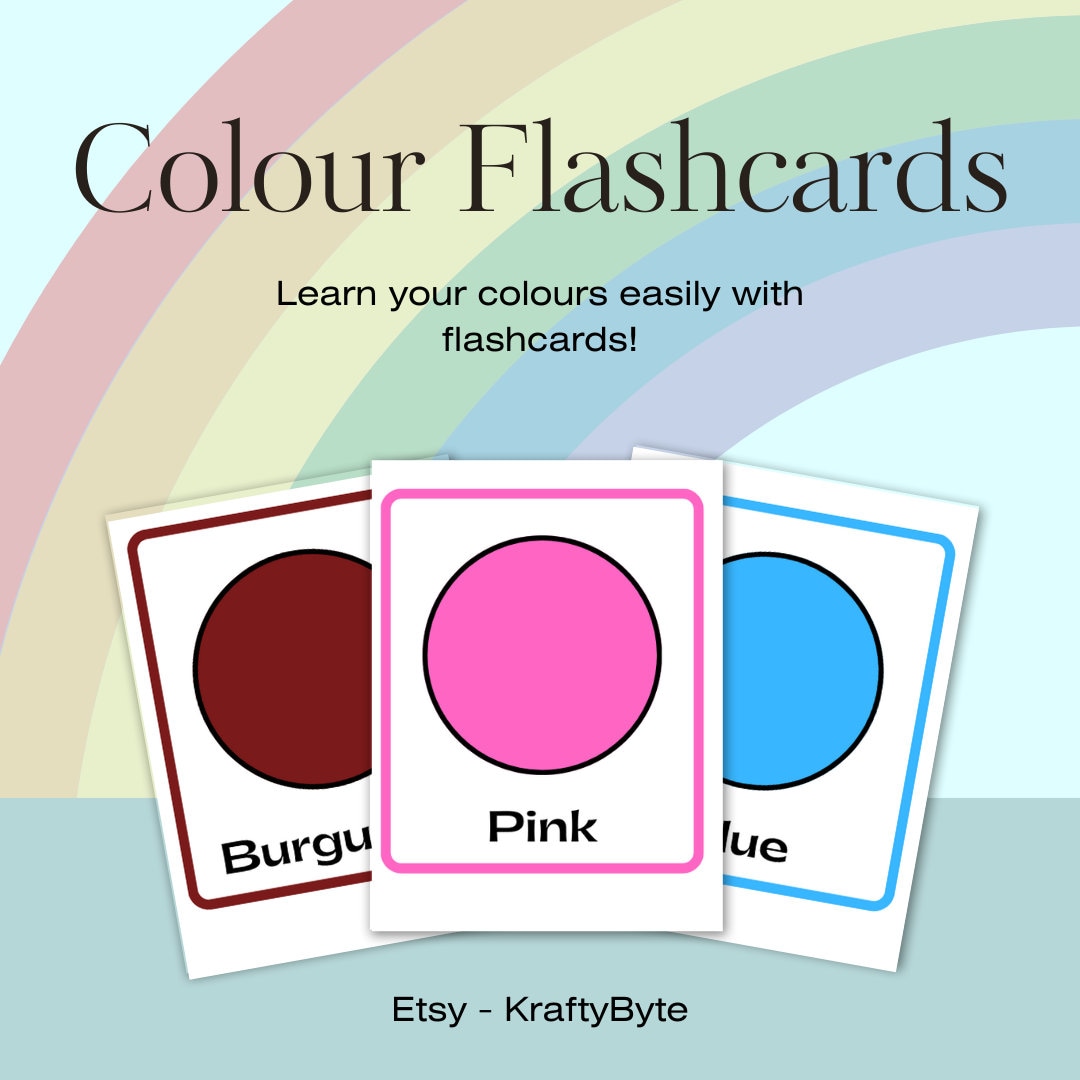Easy Rainbow Colour Flashcards for Kids Learning, 16 Printable Cards ...