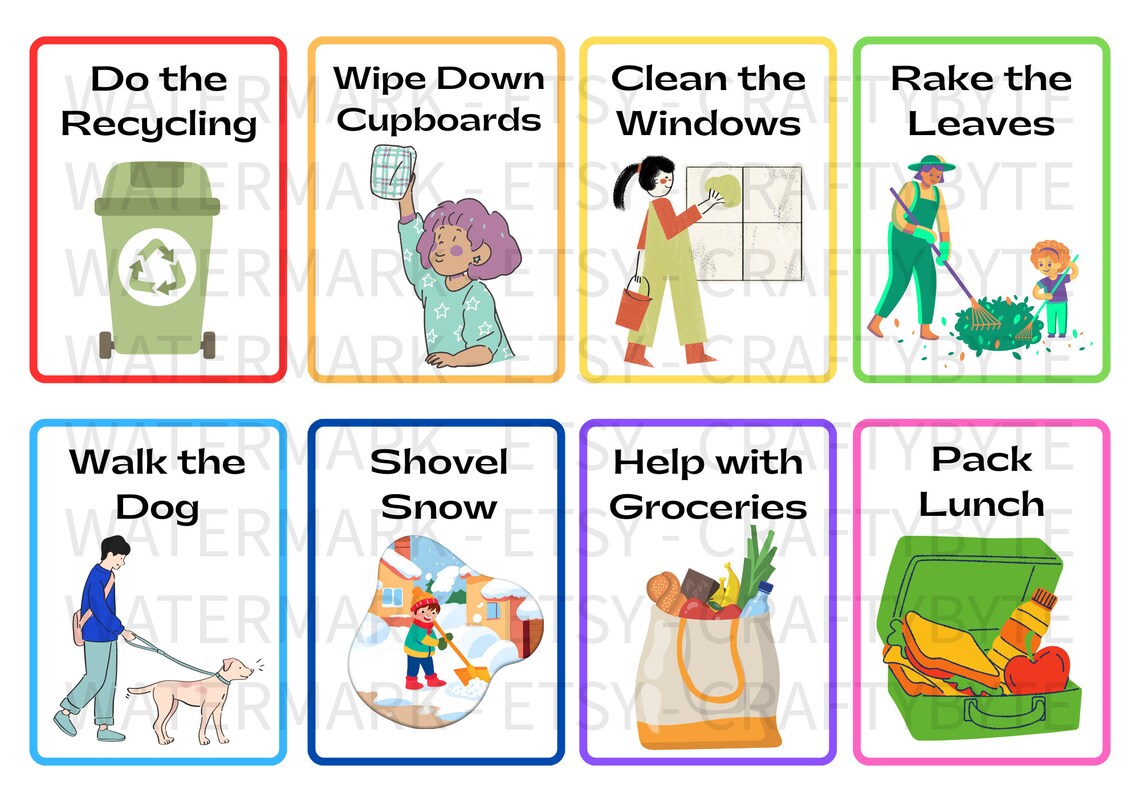 32 Family Chore Flash Cards for Kids, Sibling Organization Aid, Task ...