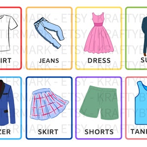 40 Clothing and Accessories Flashcards for Kids, Printable Learning ...