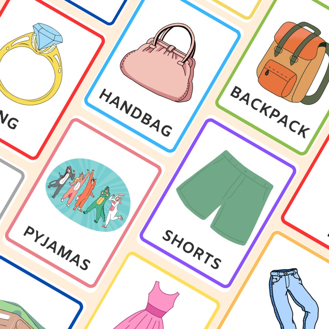 40 Clothing and Accessories Flashcards for Kids, Printable Learning ...