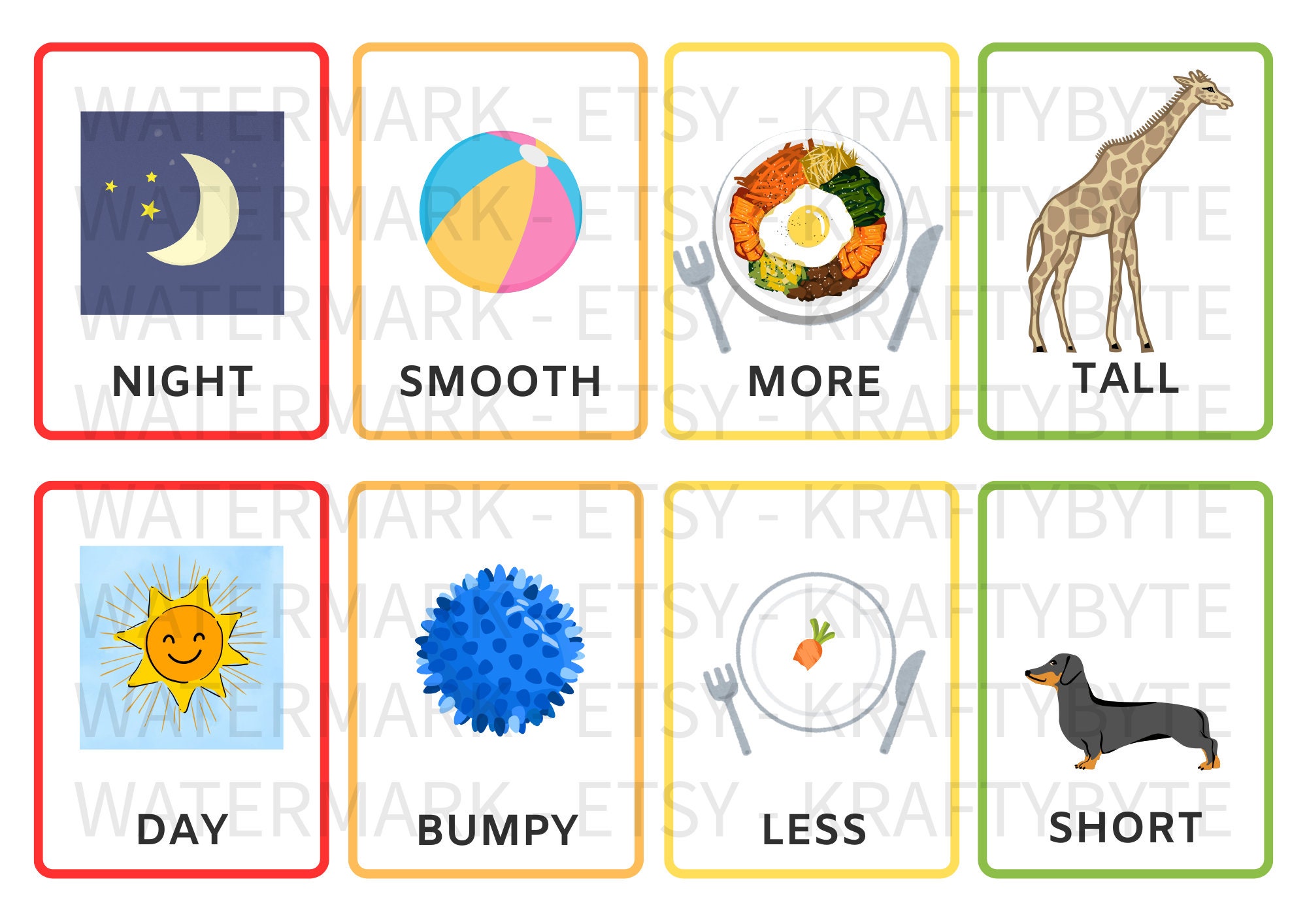 112 Opposite Printable Flashcards for Kids, Educational Learning Cards ...