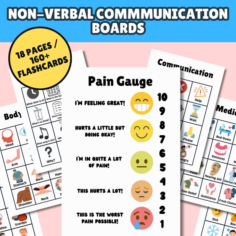 18 Printable Non Verbal Communication Visual Board Kids Adults Elderly ...