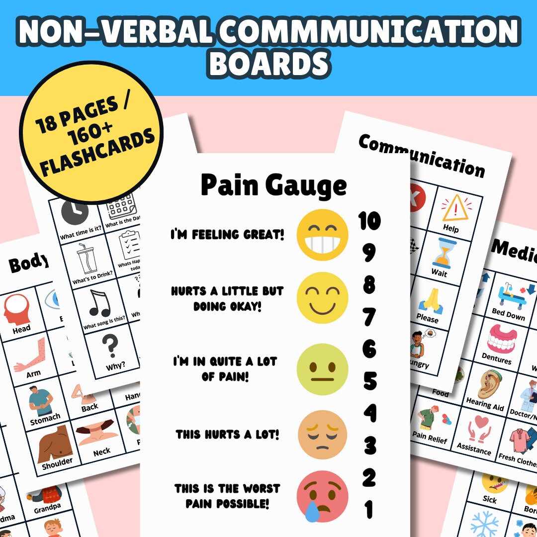 18 Printable Non Verbal Communication Visual Board Kids Adults Elderly ...
