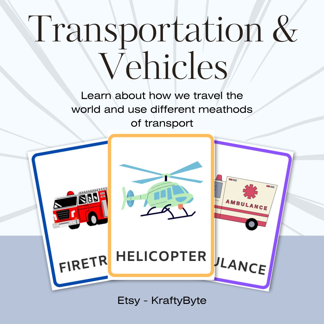 24 Digital Transport Vehicles Flashcards for Kids, Educational Learning ...