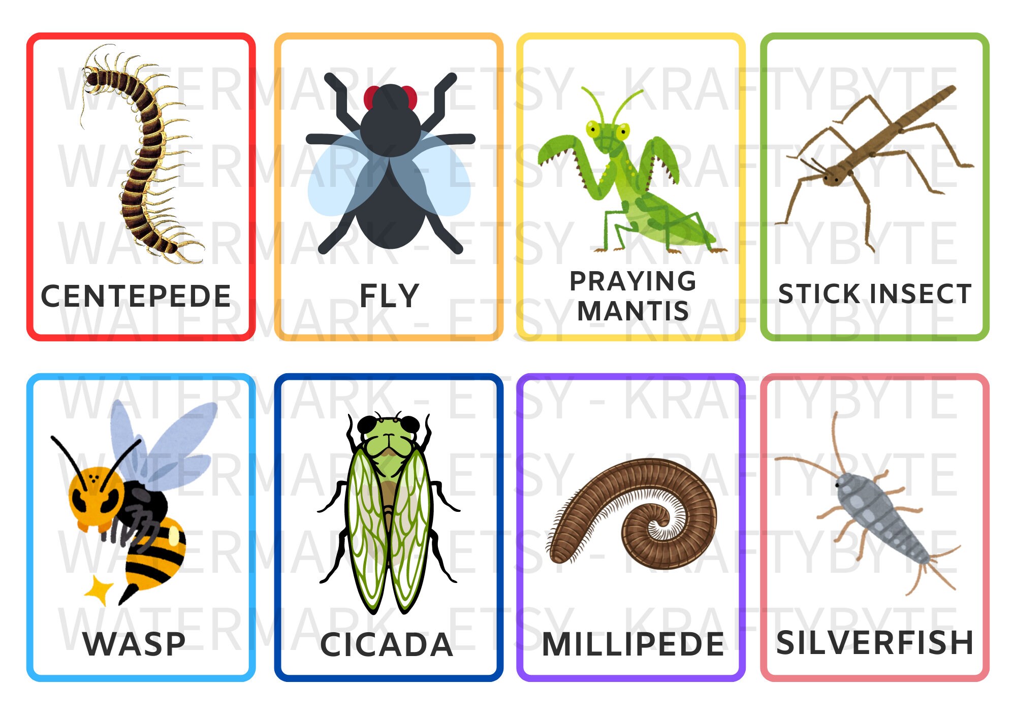 32 Printable Learning Insects Flashcards for Kids, Garden Hunting Game ...