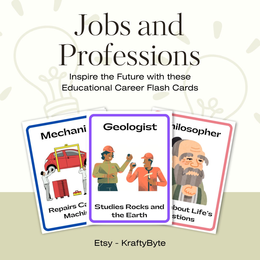56 Learning Jobs Careers Flashcards for Kids, STEM Educational Cards ...