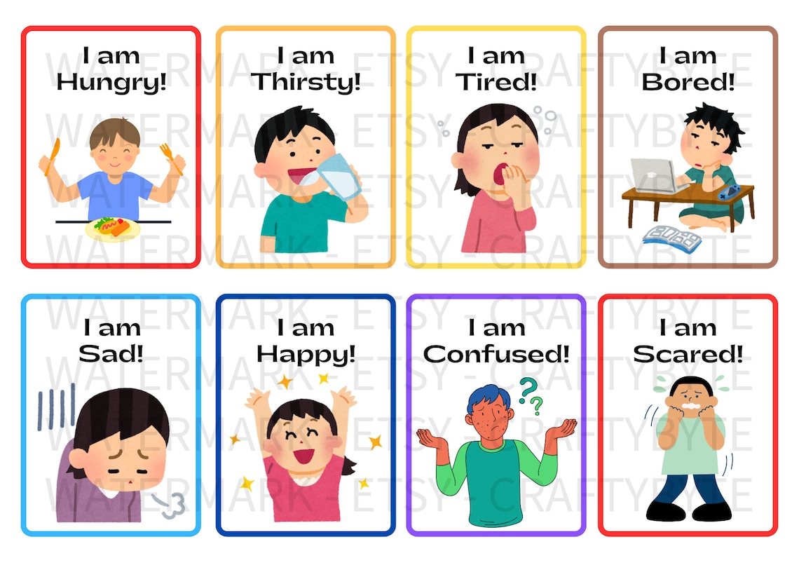 56 Non-verbal Communication Cards, Feelings Wants Needs Flashcards ...