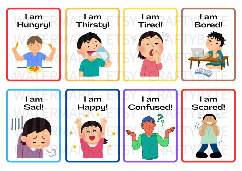 56 Non-verbal Communication Cards, Feelings Wants Needs Flashcards ...