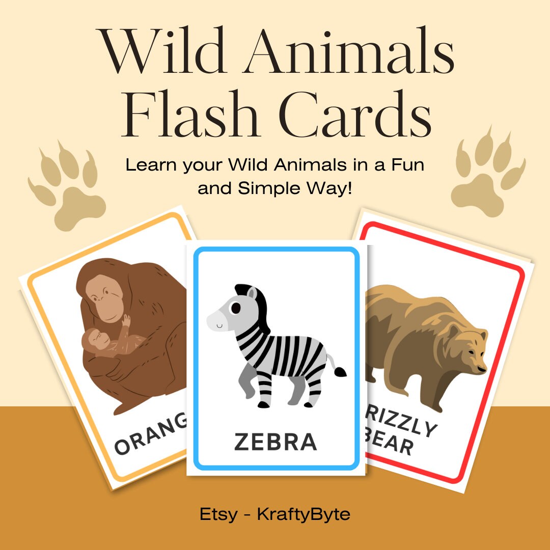 56 Printable Learning Wild Animals Flashcards for Kids, Zoo Hunting ...