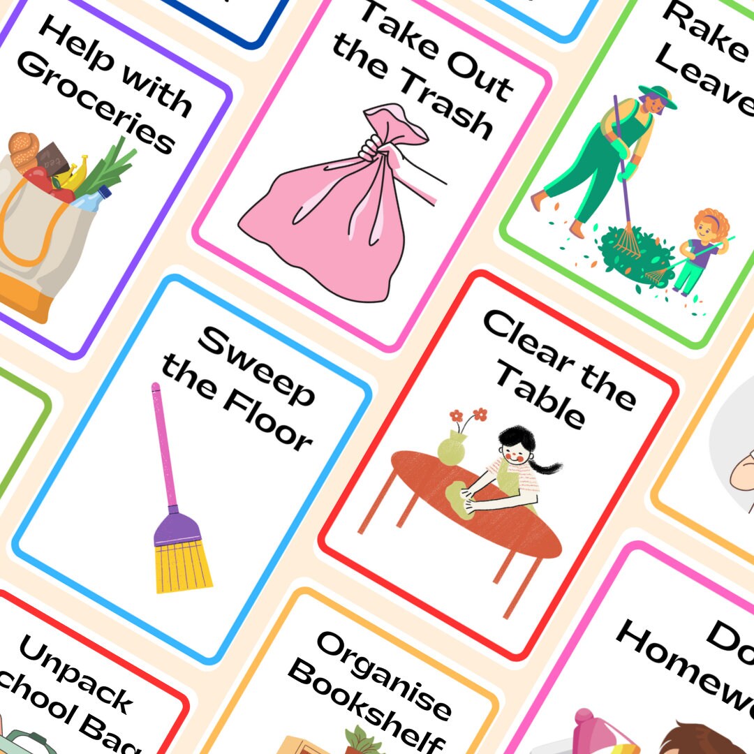 32 Family Chore Flash Cards for Kids, Sibling Organization Aid, Task ...