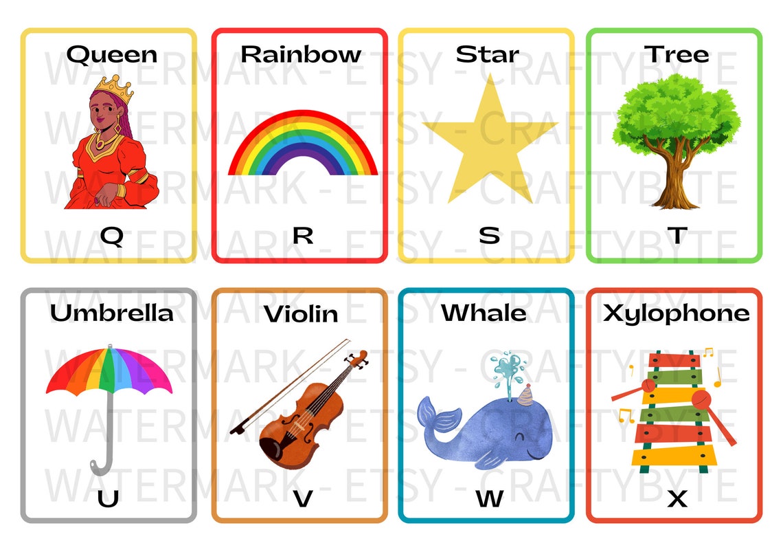 Kids Alphabet Learning Cards Printable, English Language Flashcards ...