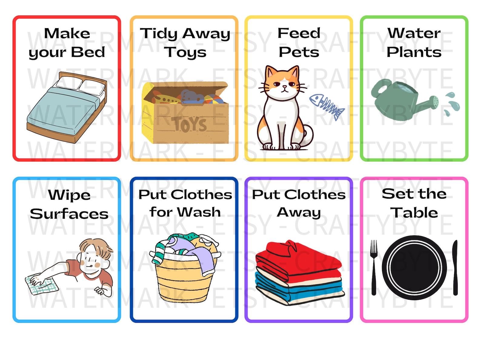 32 Family Chore Flash Cards for Kids, Sibling Organization Aid, Task ...