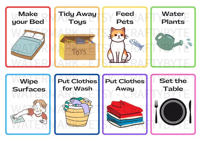 32 Family Chore Flash Cards for Kids, Sibling Organization Aid, Task ...