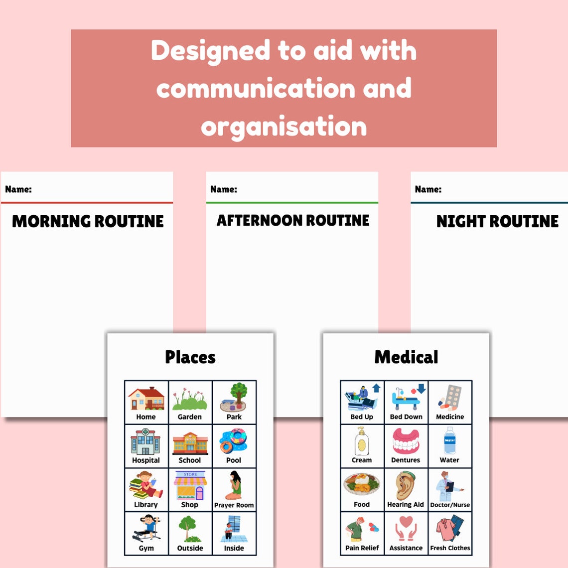 18 Printable Non Verbal Communication Visual Board Kids Adults Elderly ...