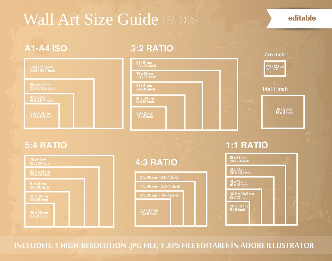 Editable Wall Art Size Guide, Print Size Guide, Wall Art Ratio Guide, Frame Size Guide ...