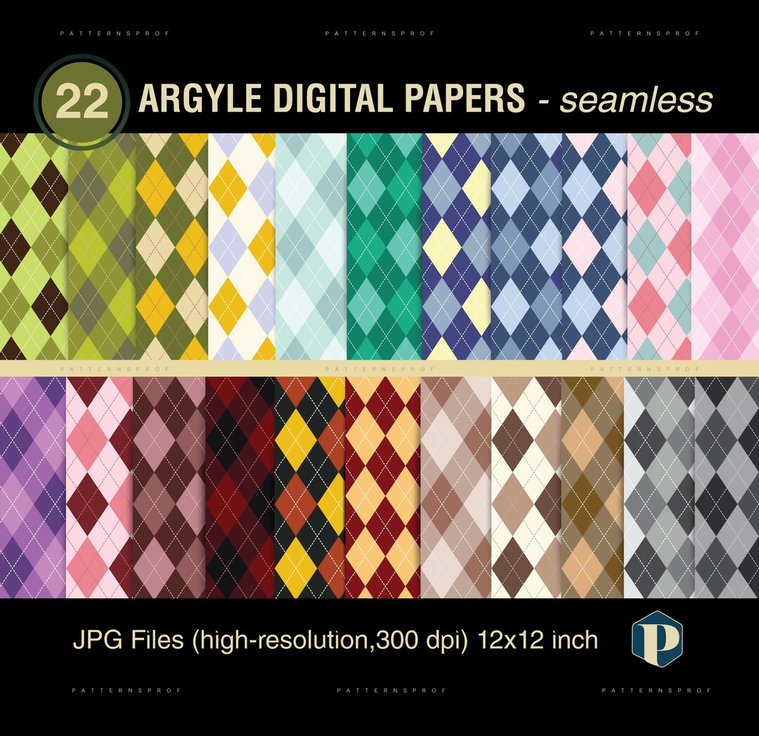 22 Multi-color Digital Papers, Argyle Seamless Patterns, Geometric ...