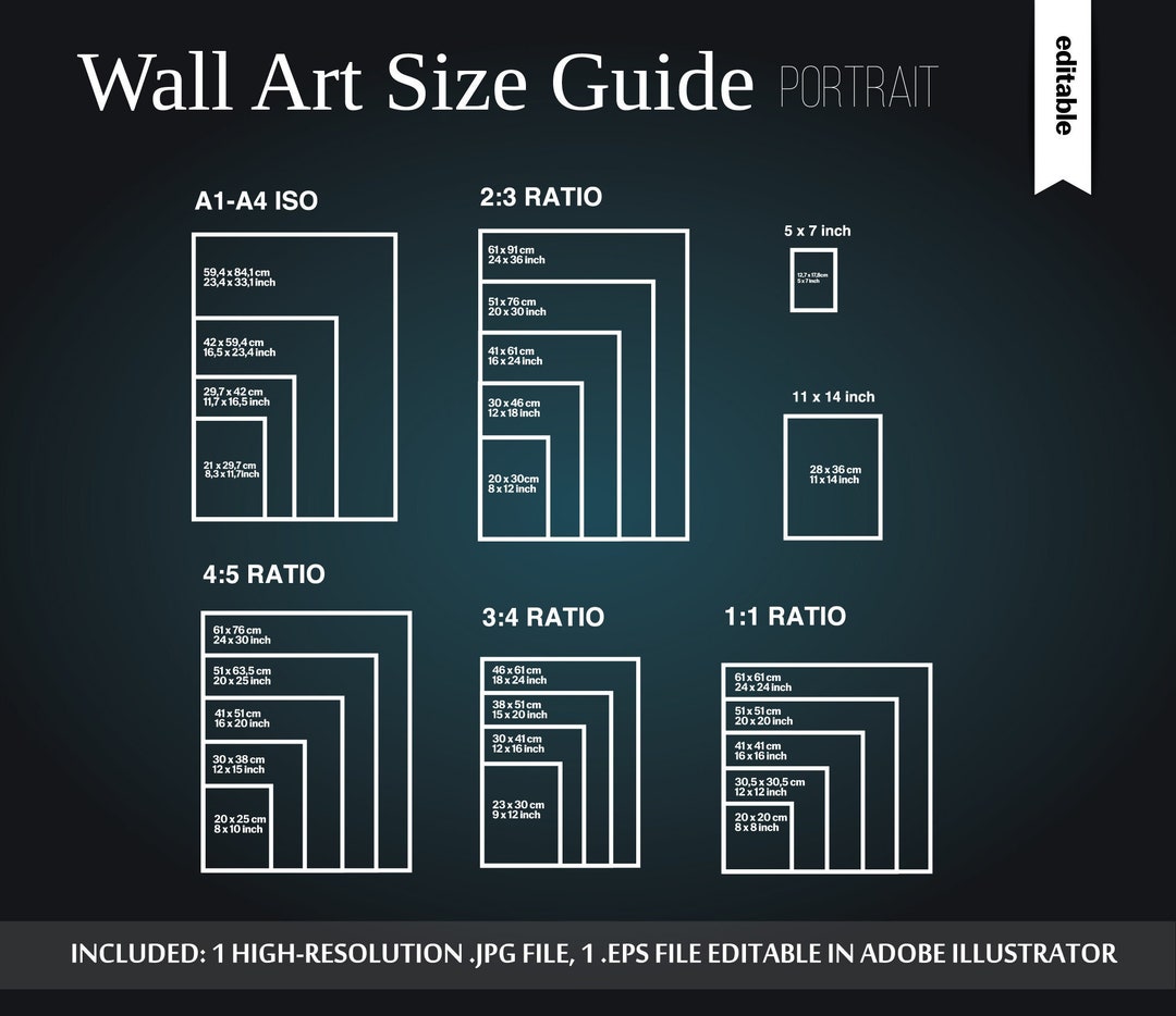 Editable Wall Art Size Guide, Print Size Guide, Wall Art Ratio Guide, Frame Size Guide ...