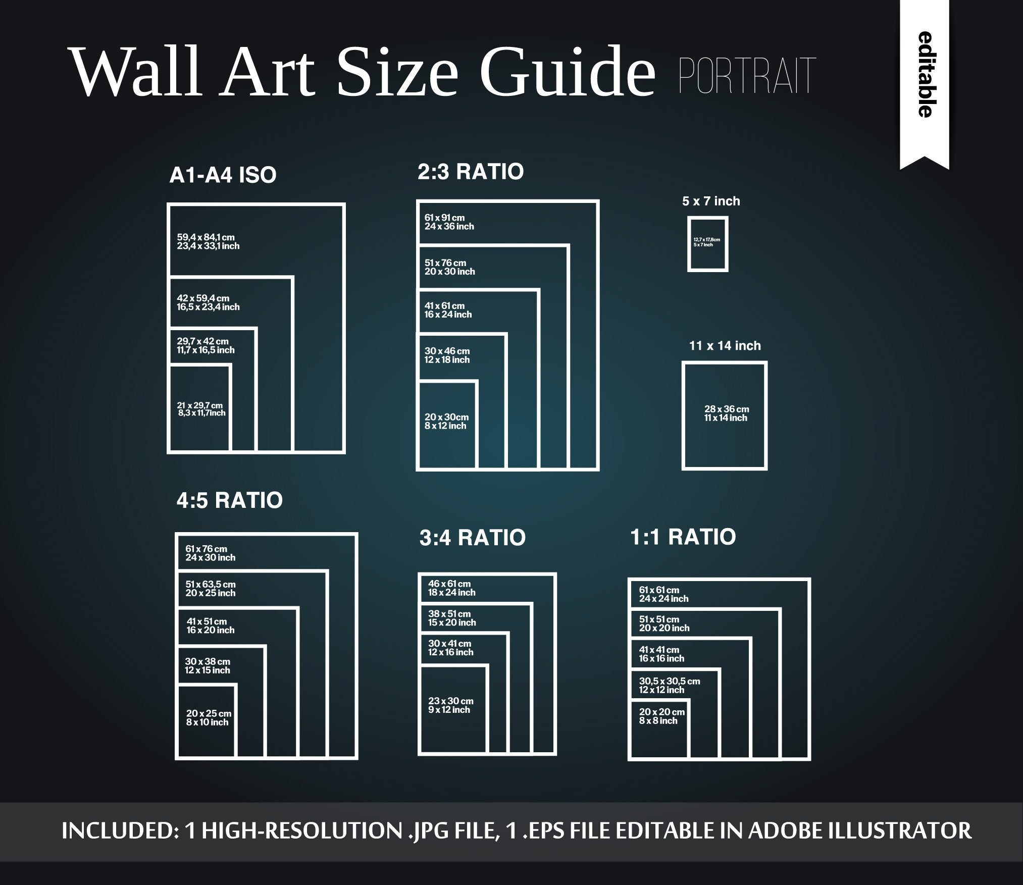 Editable Wall Art Size Guide, Print Size Guide, Wall Art Ratio Guide ...