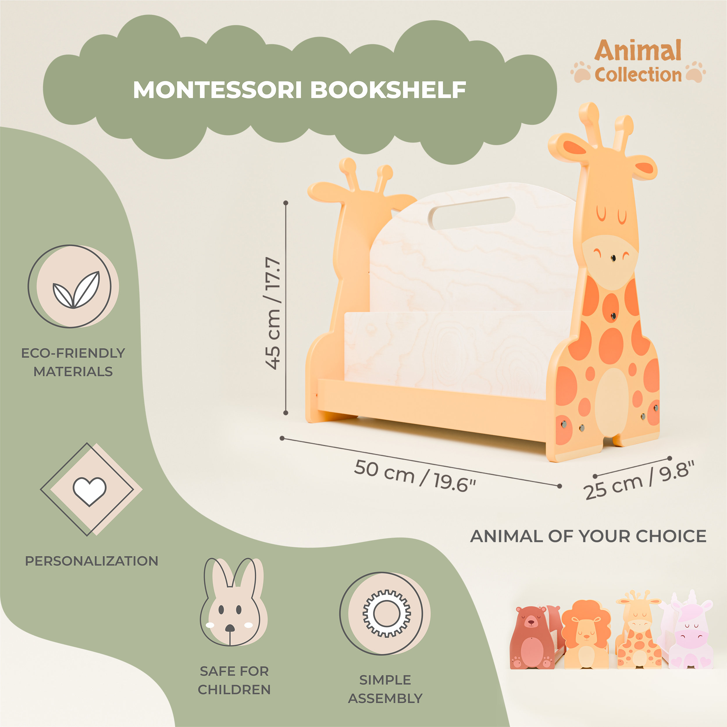 Montessori Shelf Animal, Montessori Bookshelf Gifts for Kids, Nursery ...