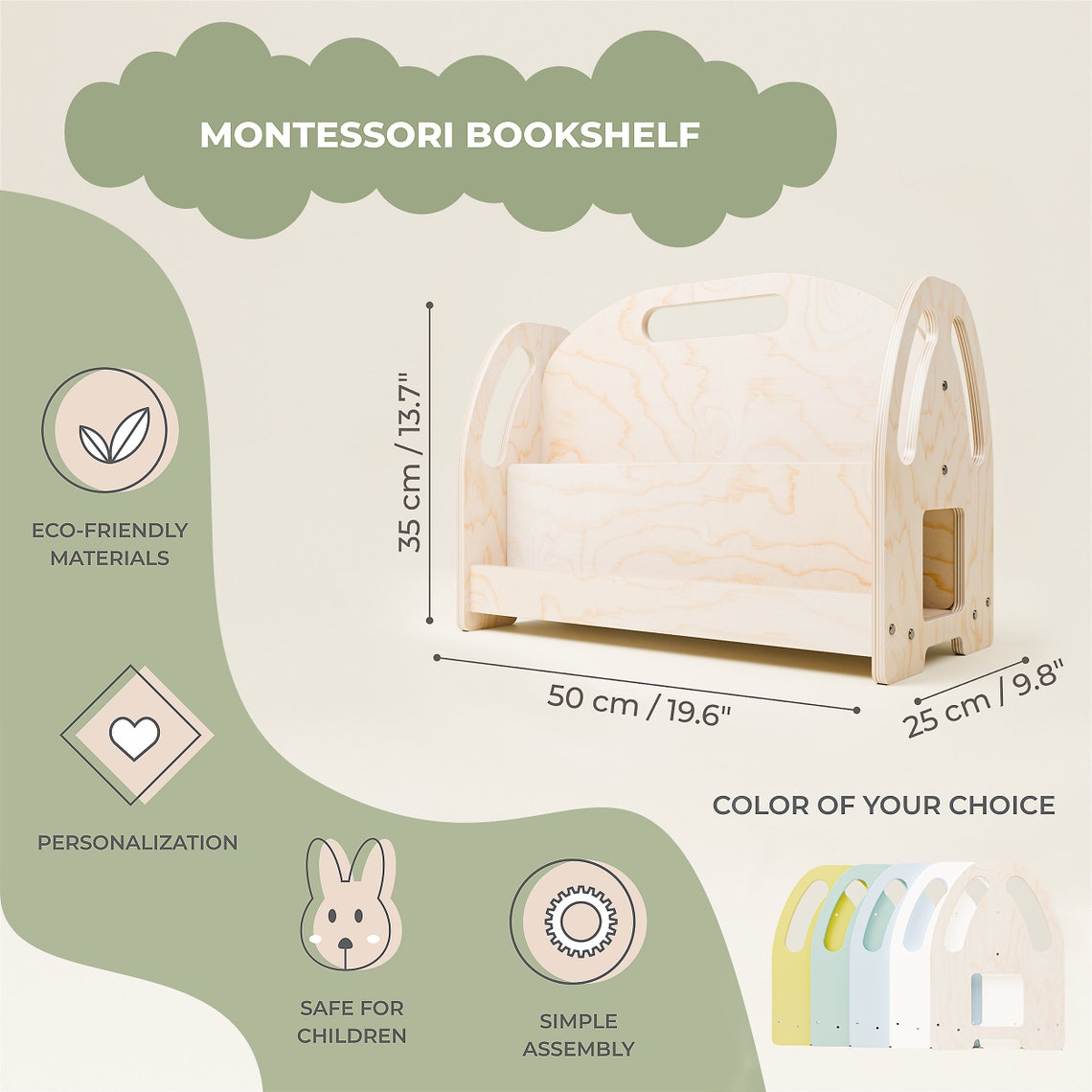 Montessori Portable Bookshelf, Mobile Bookcase, Display Shelf, Perfect ...