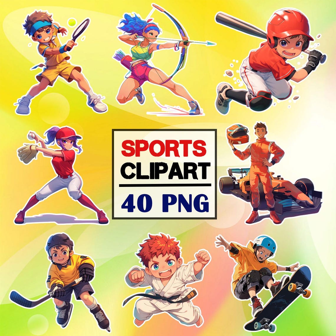 40 Cute Anime Sports Clipart PNG | Cartoon Style Digital Stickers ...
