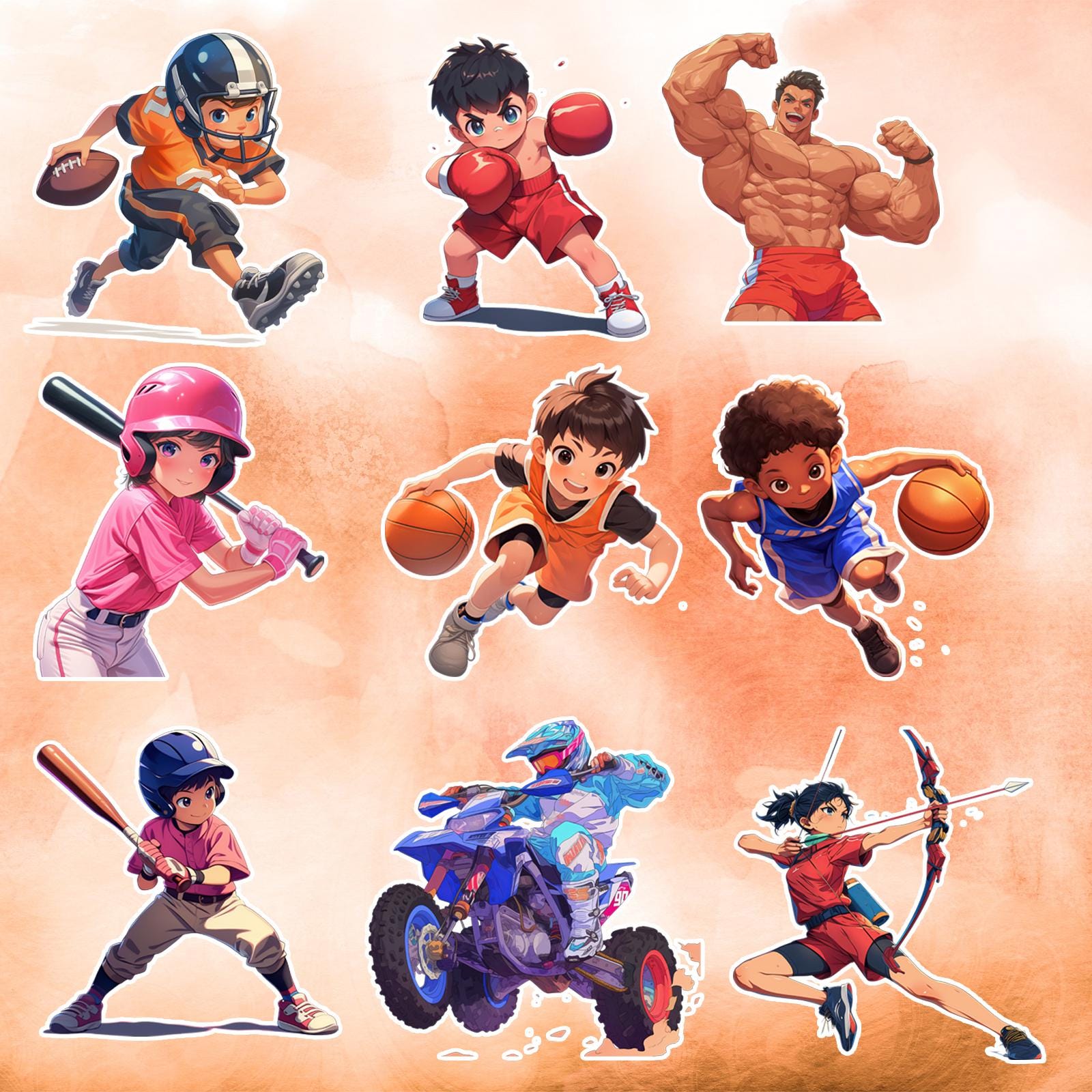 40 Cute Anime Sports Clipart PNG | Cartoon Style Digital Stickers ...