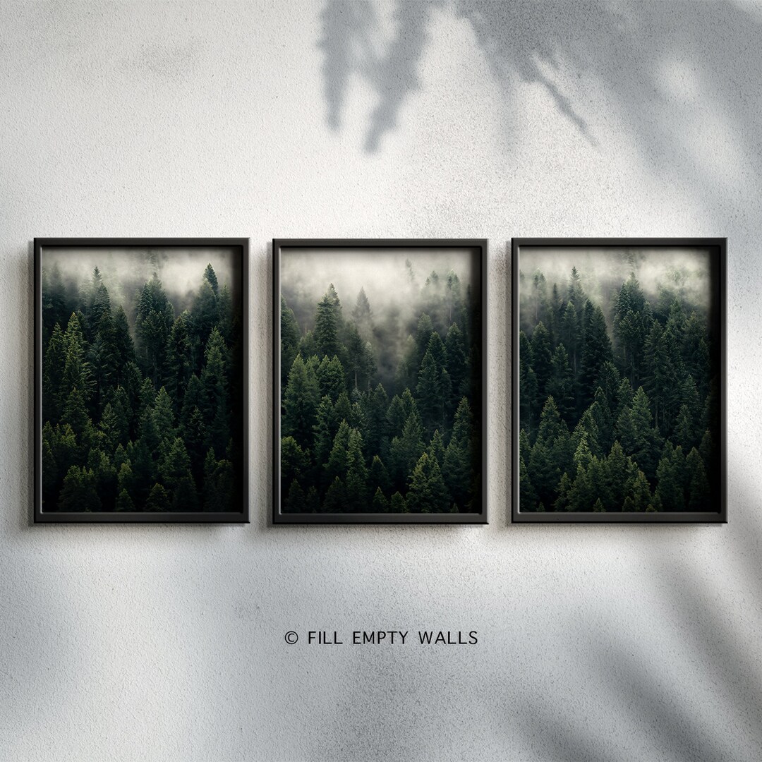 3 Piece Forest Wall Art Print, Set of 3 Green Forest Printable, Forest ...