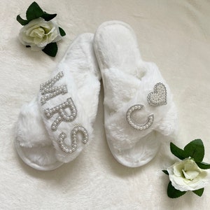 Personalised Fluffy Bridal Mrs Slippers - Bride Slippers - Wedding ...