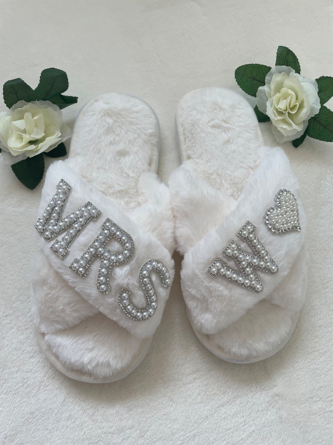 Personalised Fluffy Bridal Mrs Slippers Bride Slippers Wedding Slippers ...