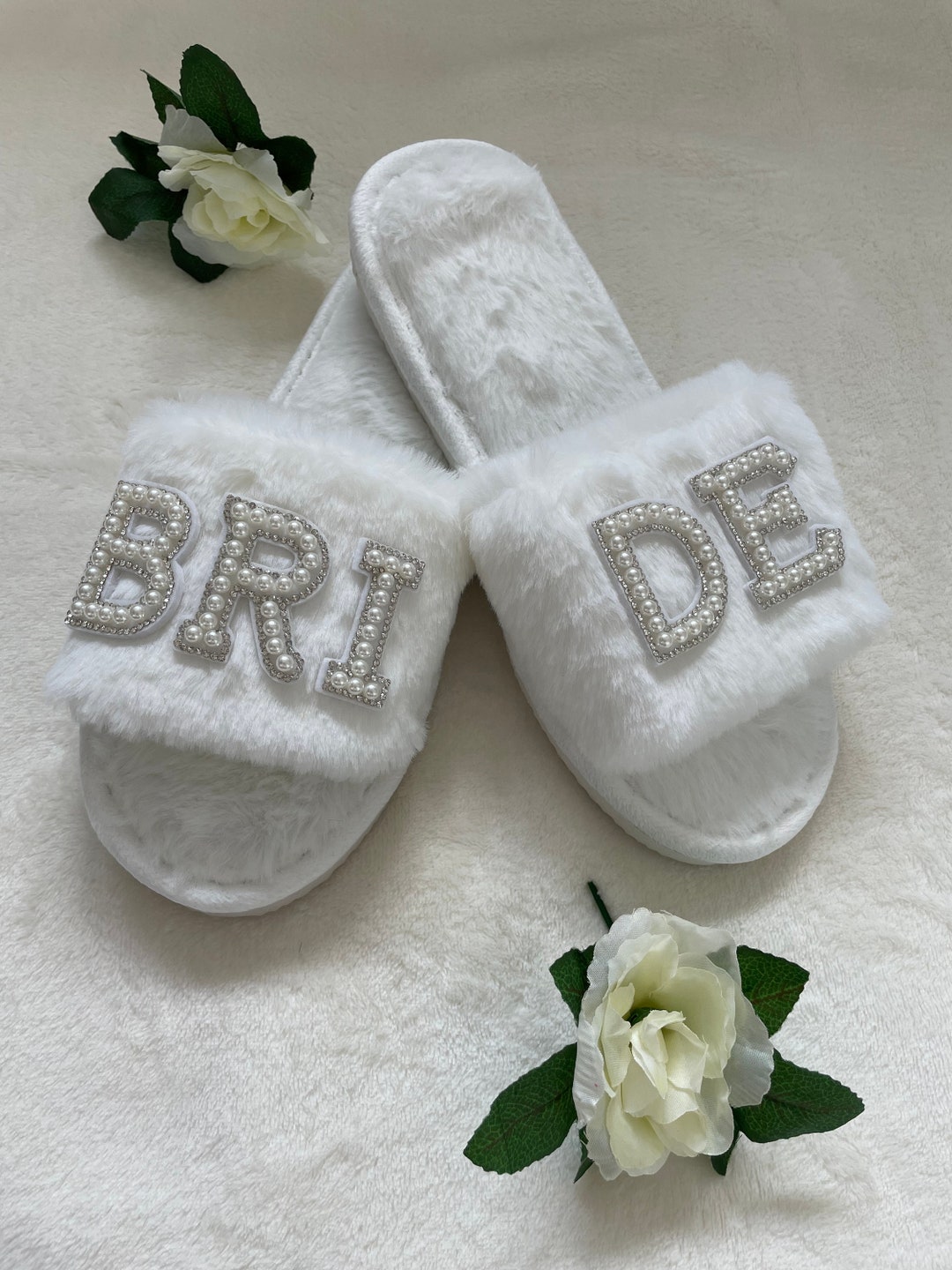 Personalized Bridal Slippers - Fluffy Diamanté Bride Gift - Etsy UK