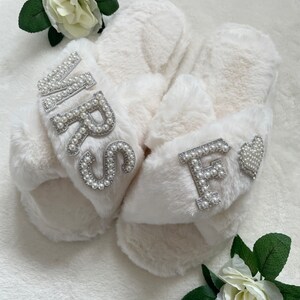 Personalised Fluffy Bridal Mrs Slippers - Bride Slippers - Wedding ...