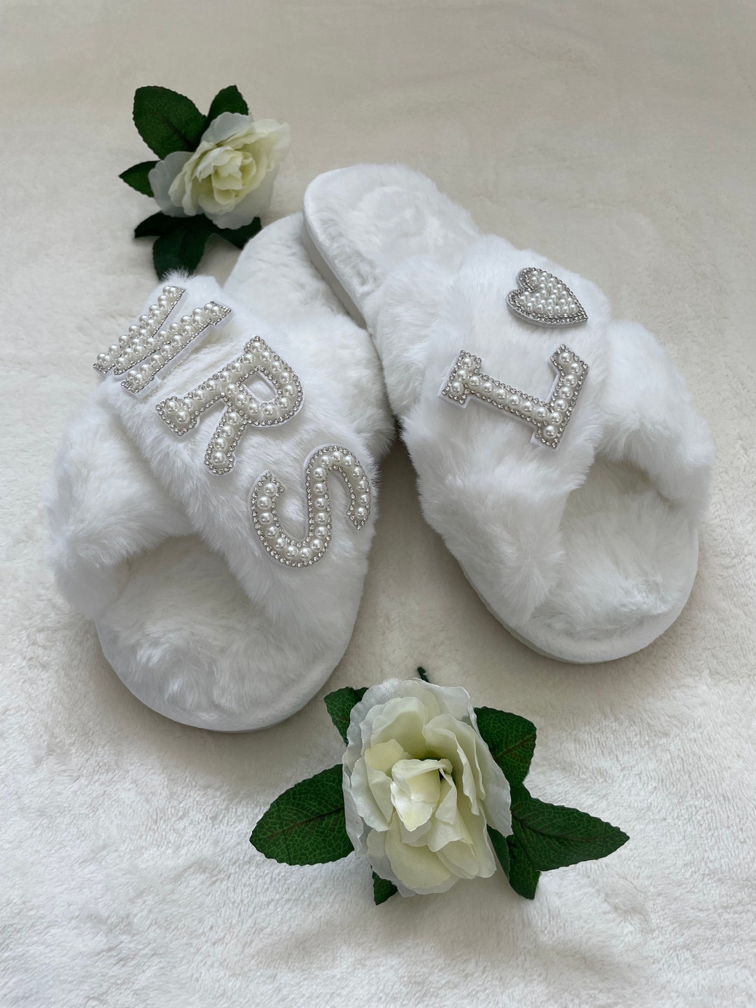 Personalised Fluffy Bridal Mrs Slippers Bride Slippers Wedding Slippers ...