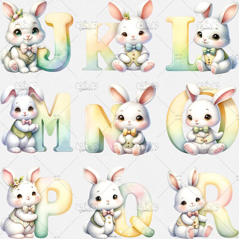 Adorable Easter Bunny Digital Alphabet and Numbers Set - 36 Piece ...