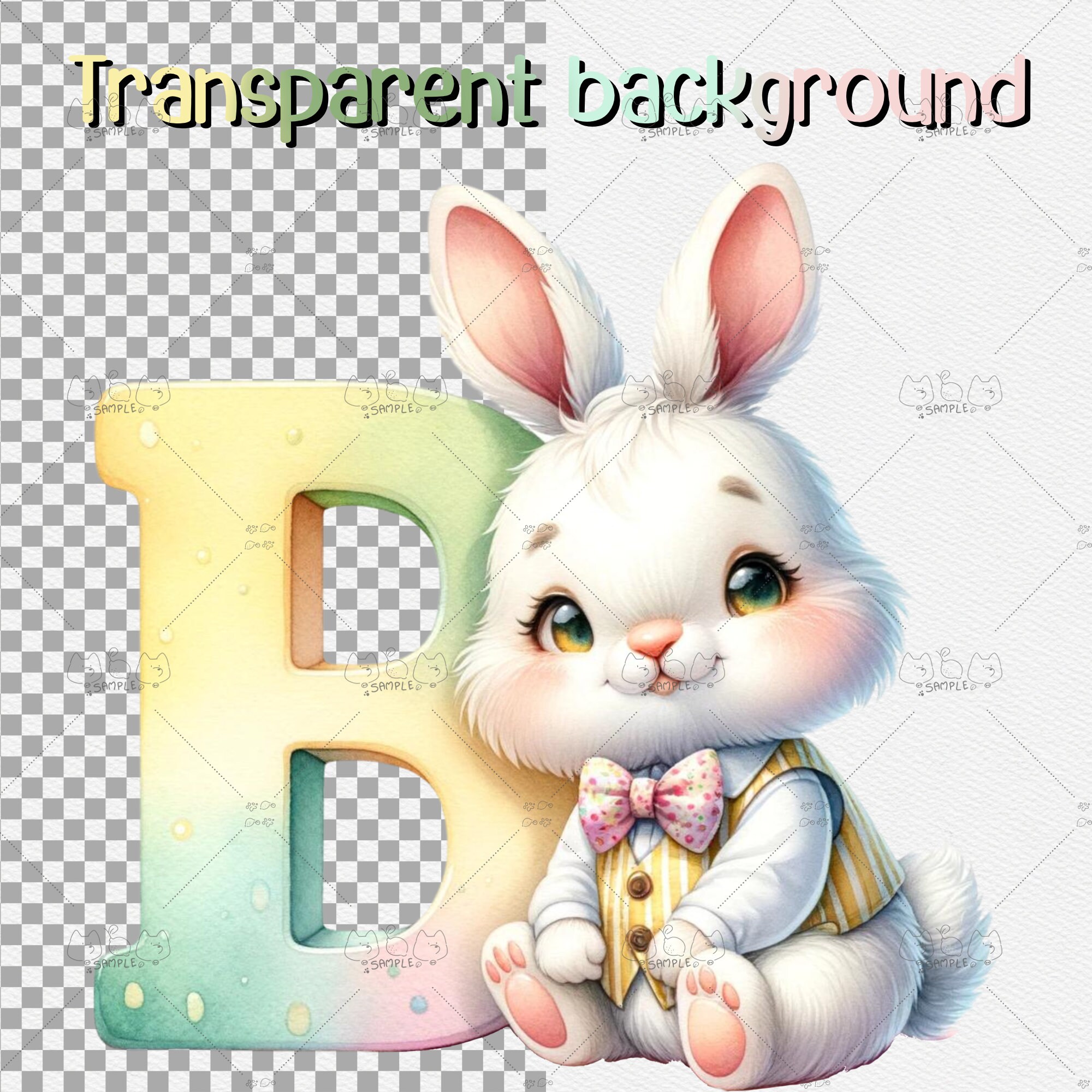 Adorable Easter Bunny Digital Alphabet and Numbers Set - 36 Piece ...
