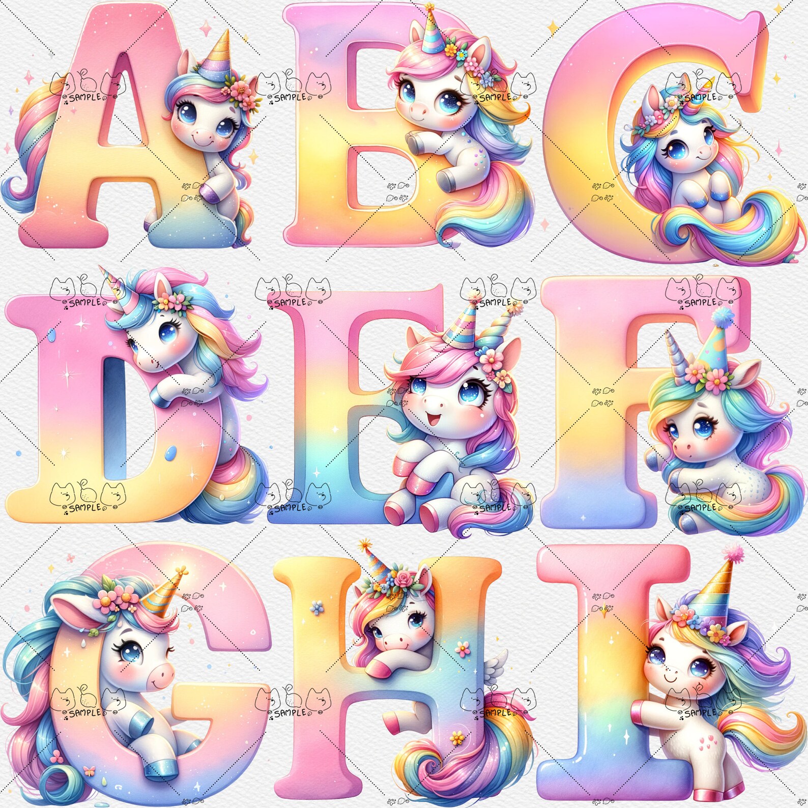 Magical Unicorn Alphabet Clipart - Full A-Z & Numbers, Vibrant Children ...