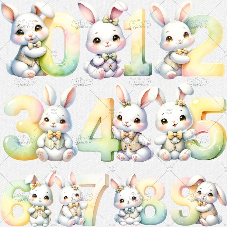 Adorable Easter Bunny Digital Alphabet and Numbers Set - 36 Piece ...