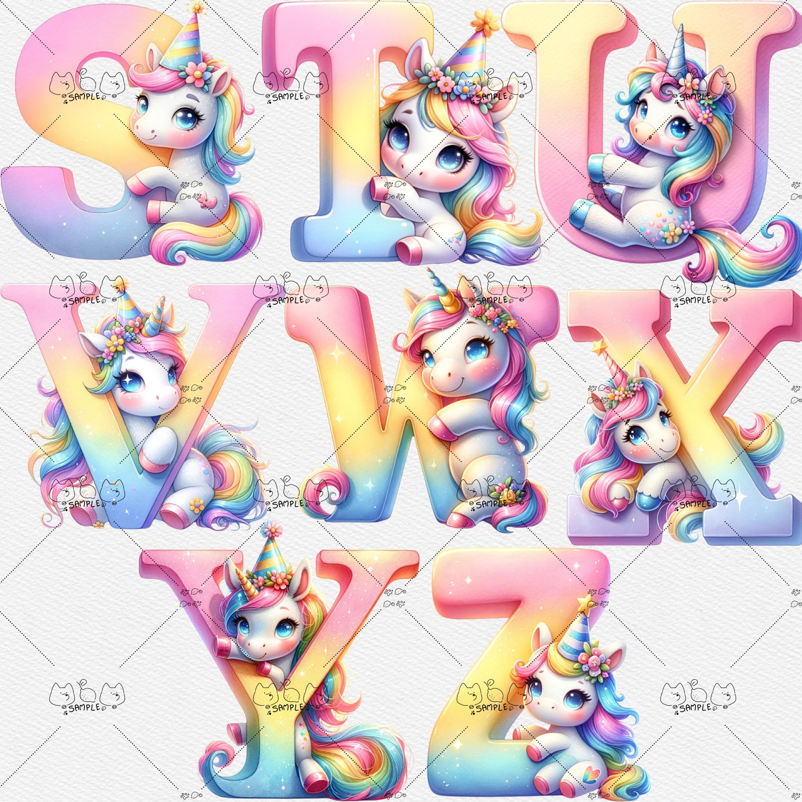 Magical Unicorn Alphabet Clipart - Full A-Z & Numbers, Vibrant Children ...