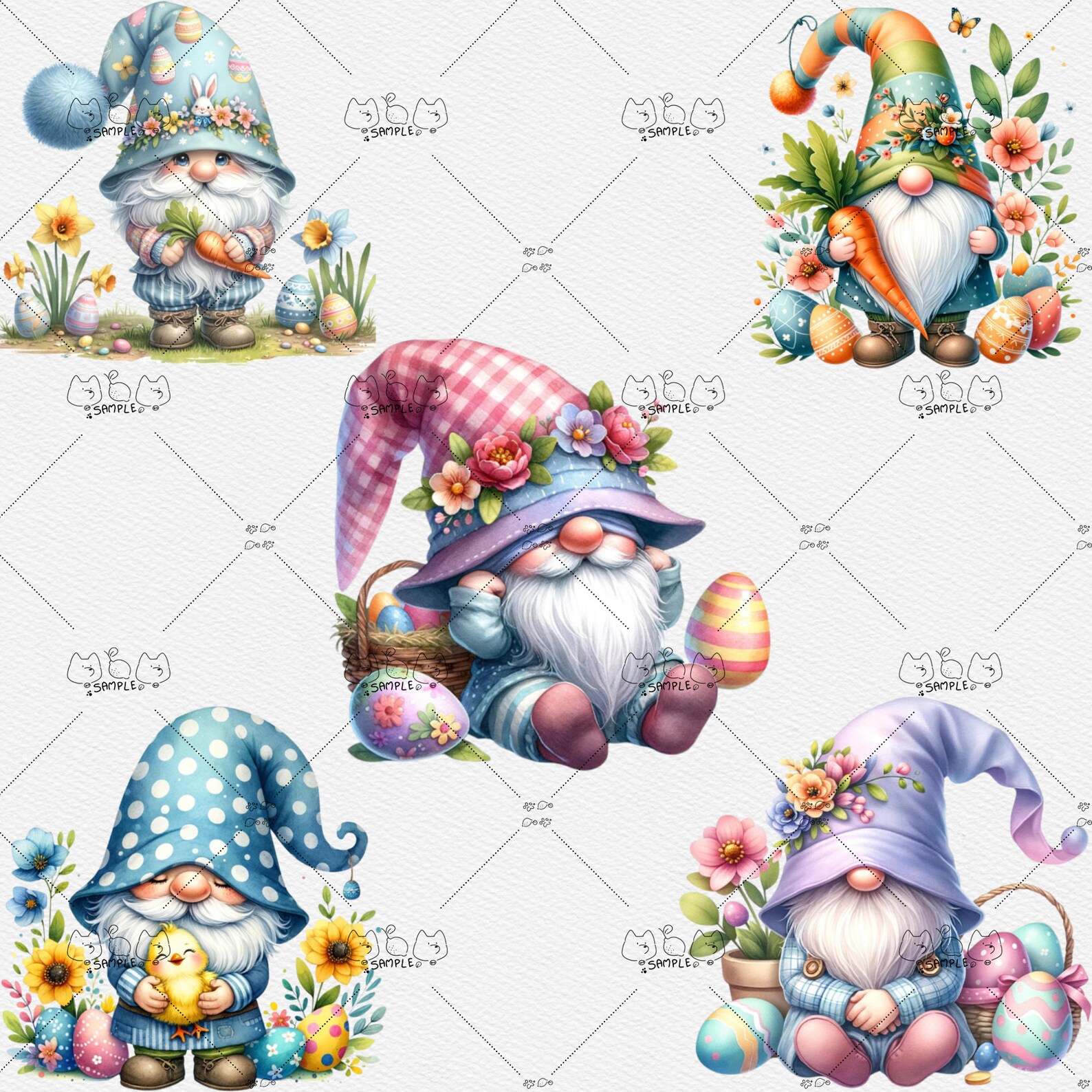 Easter Gnome Clipart Bundle, Watercolor, Spring Easter Digital Art for ...