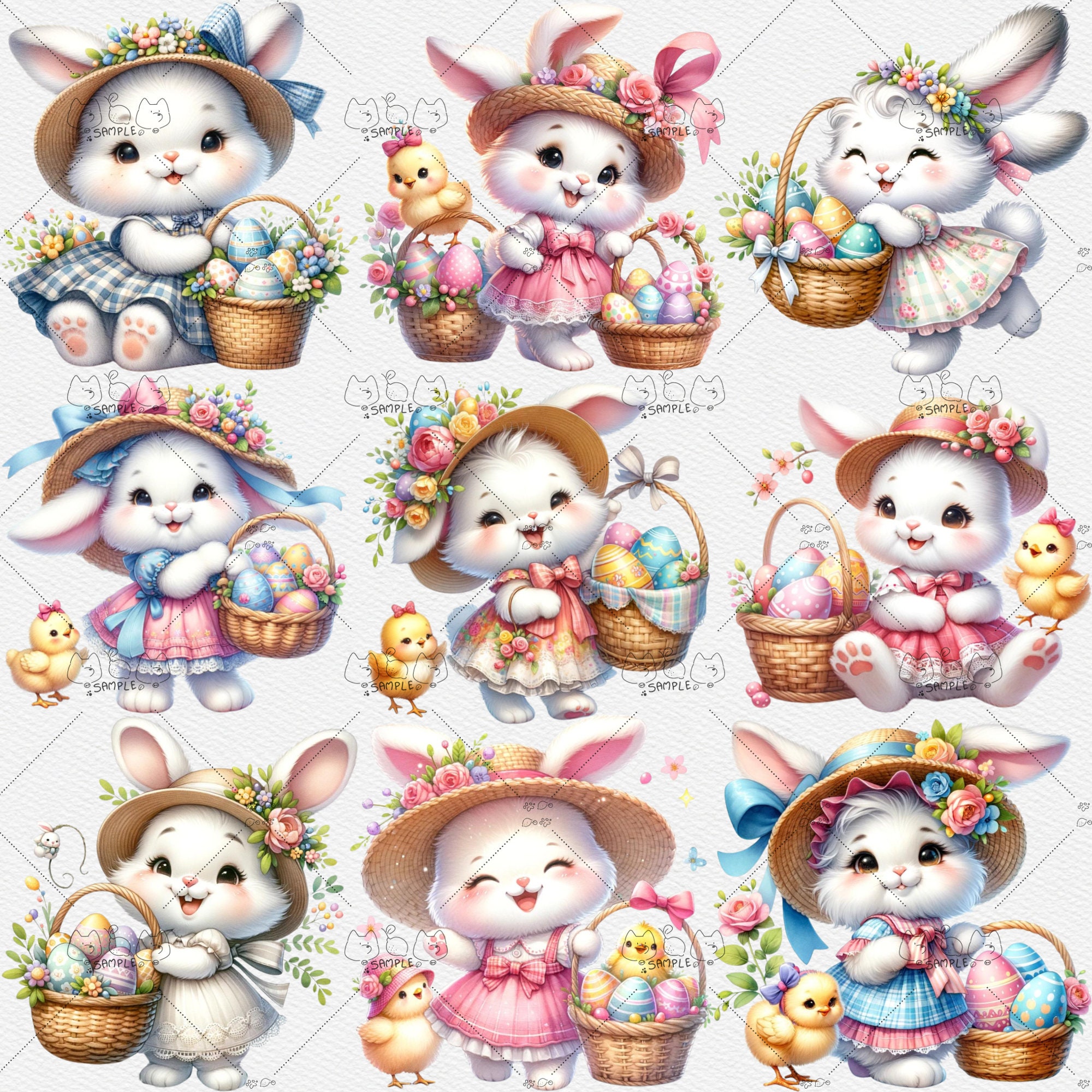 Sweet Easter Bunny Clipart Collection, Watercolor Clipart, Easter Bunny ...