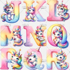 Magical Unicorn Alphabet Clipart - Full A-Z & Numbers, Vibrant Children ...