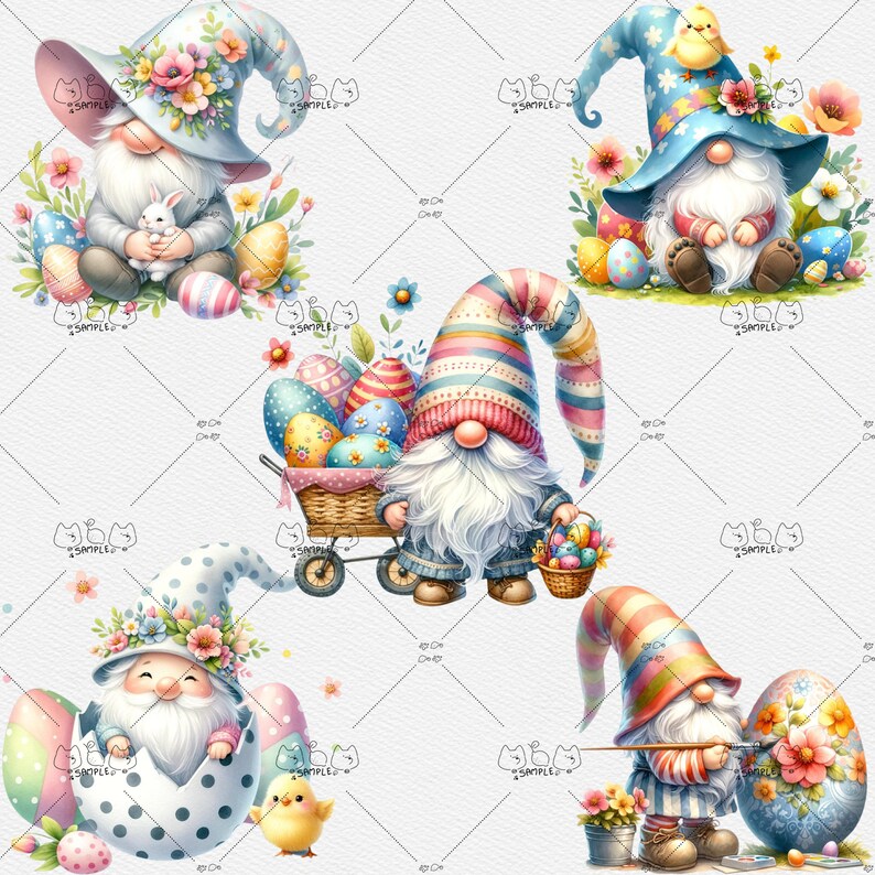 Easter Gnome Clipart Bundle, Watercolor, Spring Easter Digital Art for ...