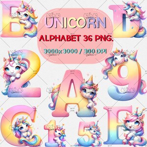 Magical Unicorn Alphabet Clipart - Full A-Z & Numbers, Vibrant Children ...