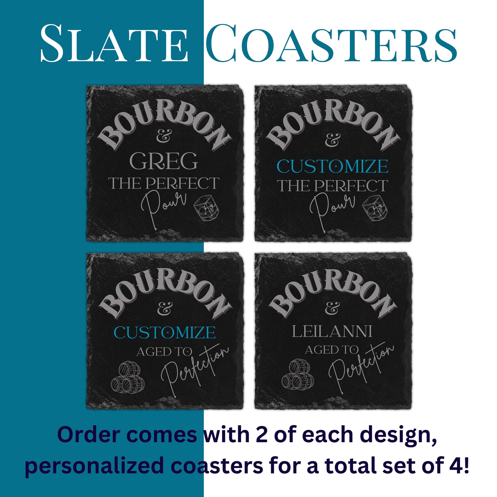 Personalized Bourbon Slate Coasters - Customized Barware - Etsy