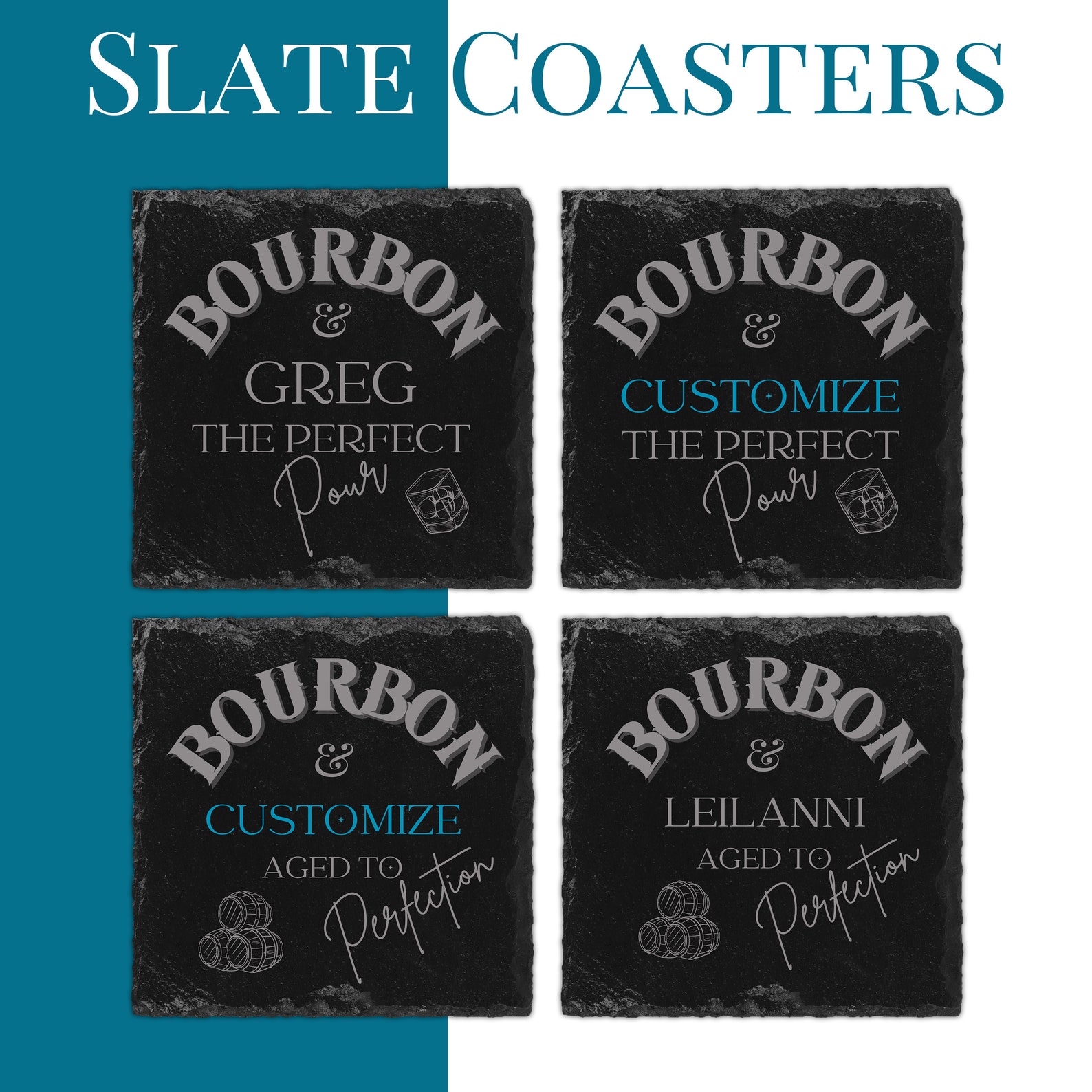 Personalized Bourbon Slate Coasters - Customized Barware - Etsy