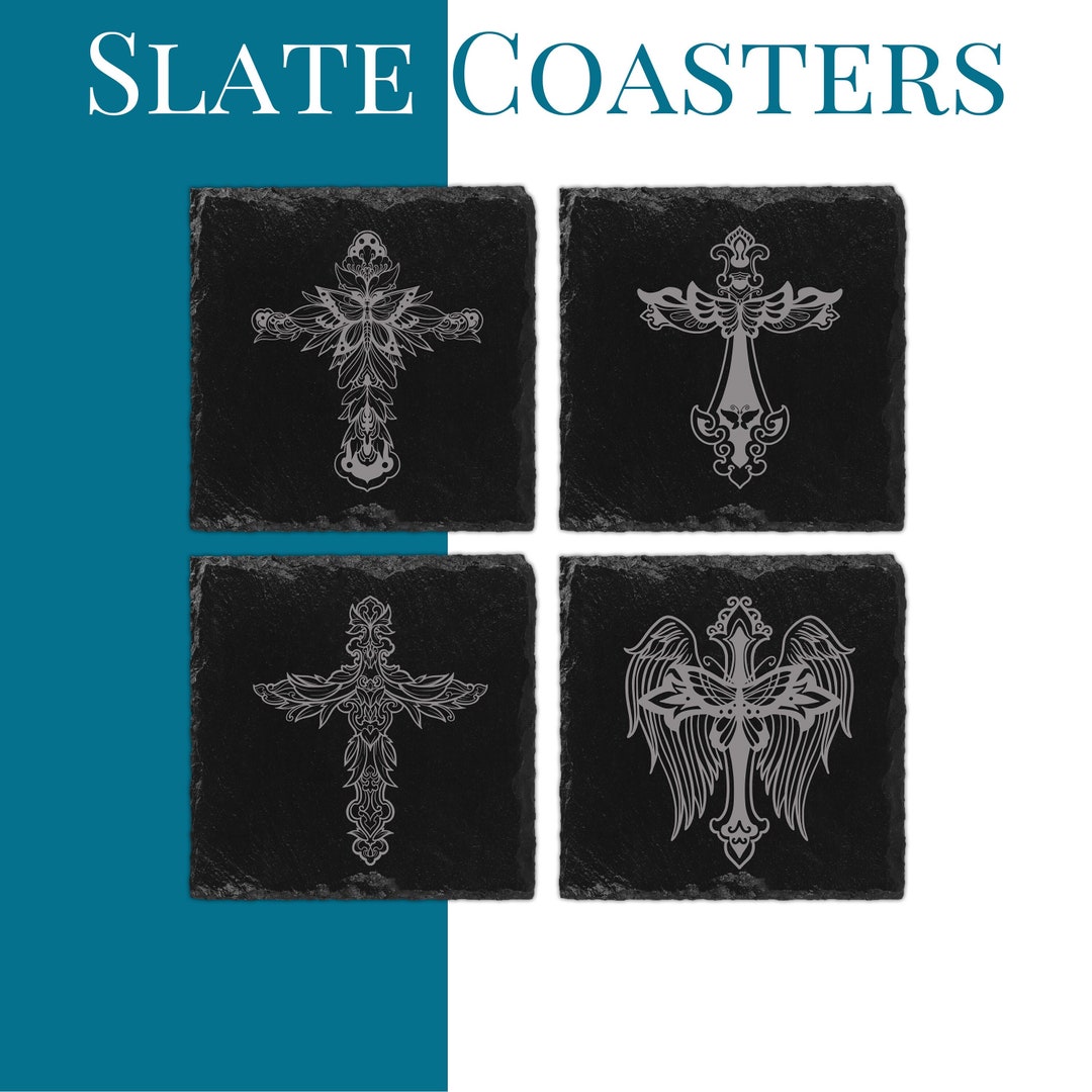 Christian Home Decor - Cross With Wings Faith Inspired Slate Coasters ...