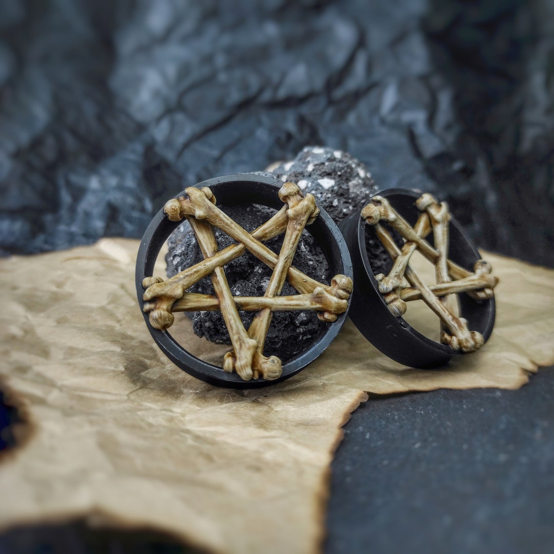 Bone Pentagram Ear Tunnels Double Flared Handcrafted Ear Plugs Witchy ...
