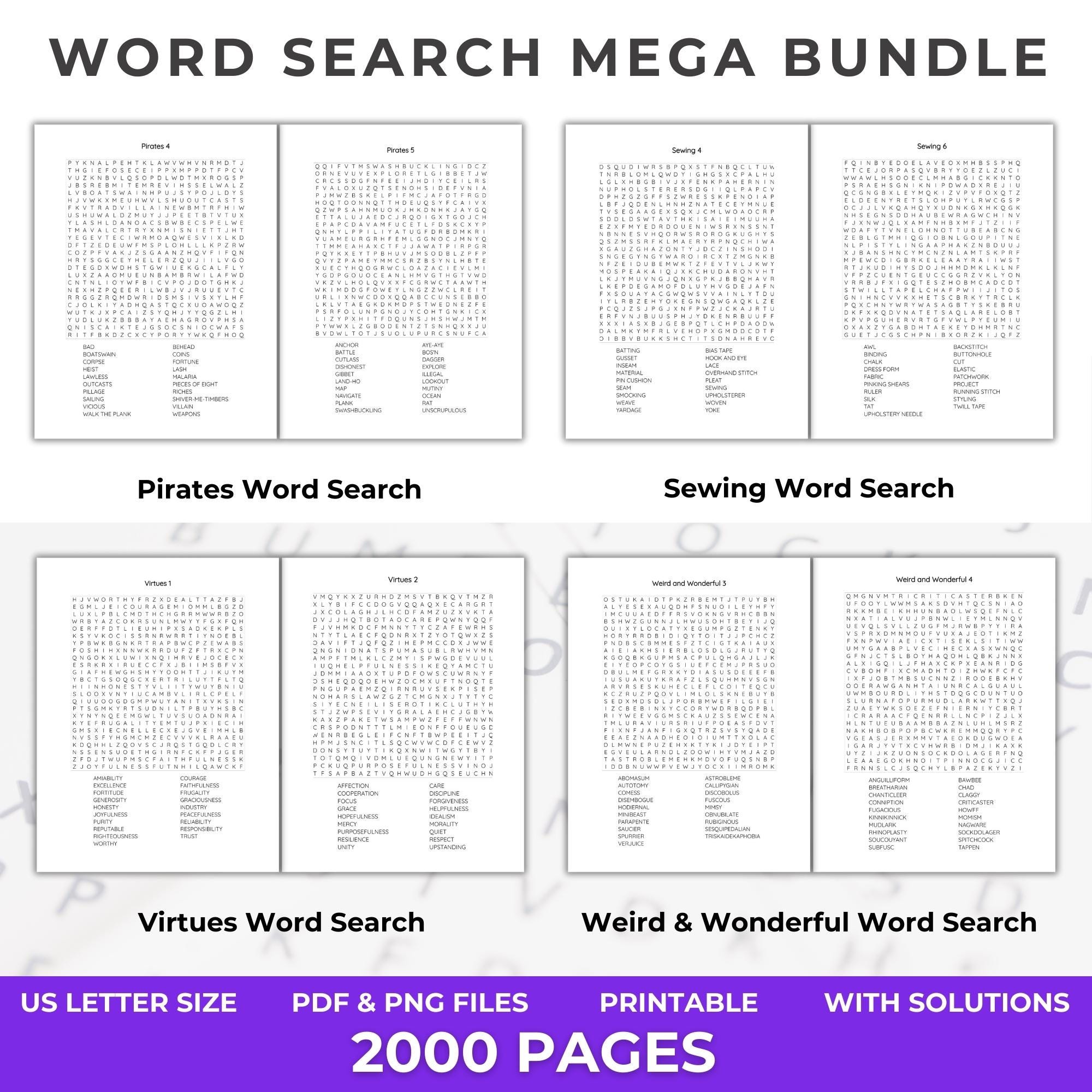 Word Search Mega Bundle 2000 Pages | Printable Word Search Puzzles ...